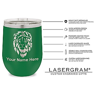 LaserGram Double Wall Stainless Steel Wine Glass Tumbler, Marijuana leaf, Personalized Engraving Included (Green)