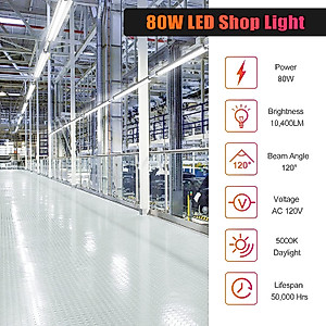 OPENLUX 3.6ft Linkable LED Shop Light, 80W LED Utility Shop Light Fixture,10400LM,41 inch,5000K Daylight for Workshop,Office with Plug and On/Off Pull Chain,Hanging or Surface Mount - 4 Pack