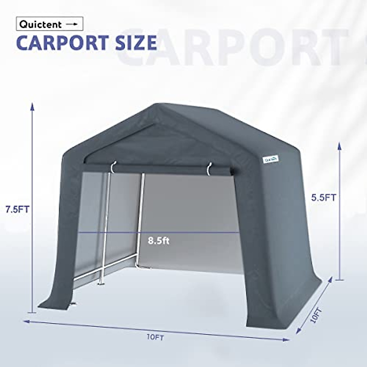 Quictent 10x10 ft Anti-Snow Portable Garage Shelter Outdoor Storage Shed Heavy Duty Car Canopy Carport for Motorcycle, Bike or Garden Tools-Gray