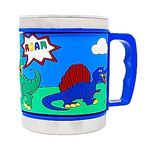 F-32 12 Oz Kids Stainless Steel Mug With Slider Closure Lid - Eco-Friendly - BPA Free Signature Collection (Dinosaur Blue)