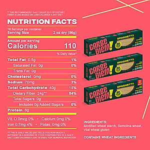 CARBE DIEM! Spaghetti | 3x 12oz Bags | Lower Net Carb Pasta with a Traditional Flavor & Texture | Pasta Re-Imagined for Healthy Lifestyles | Spaghetti Pasta | Spaghetti Noodles | Lower Calorie Pasta