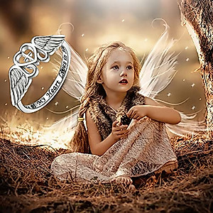 FLYOW S925 Sterling Silver A Piece of My Heart Lives in Heaven Angel Wing Ring for Women Jewelry Memory of Mom Dad Grandma Grandpa Husband Loss Memorial Gift, Size 9