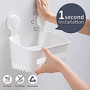 Bathroom & Kitchen Organizer, Shower Caddy, Shelf Storage, No-Drilling Easy Installation, Wall Mounted Suction Cup, Heavy Duty Strength, Removable, White (AW639)