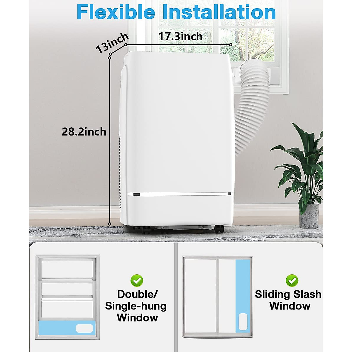 Joy Pebble Portable Air Conditioner, 12000 BTU for Room up to 550 sq. ft, Dehumidifier & Fan, Portable AC with 3 Fan Speeds, Automatic Louver Sweep,24H Timer, Remote Control, ECO