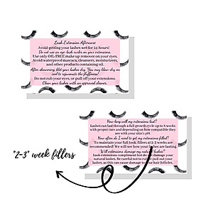 Lash Extension Aftercare Cards | 50 Pack | Eyelash Extension Supplies | Lash Print & Pink Design | Size 3.5 x 2" inches | After Care (2-3 Week Fillers)