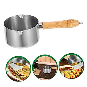 GRIRIW Stainless Steel Pancake Pan Milk Pan Small Saucepan Chocolate Melting Pot Warmer Butter Non Soup Wamer Pan Oil Boil Pan Small Egg Frying Pan Coffee Pot Chocolate Boiler Pot Wooden