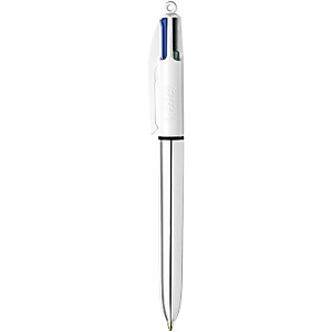 BIC 4-Color Shine Ballpoint Pen, Silver Barrel, Medium Point (1.0mm), Assorted Inks, 3-Count