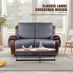 KinCam Waterproof Loveseat Recliner Cover, Reclining Loveseat Covers for 2 Seat, Recliner Sofa Cover Furniture Protector with Elastic Straps for Kids, Pets, Gray