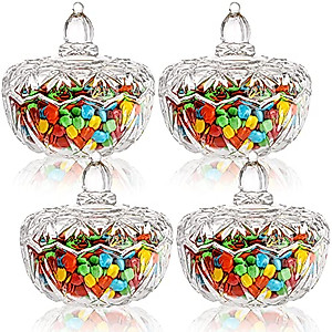 Youeon Set of 4 Glass Candy Dish with Lid, 6.2" Decorative Candy Bowl, Crystal Candy Jar, Cookie Jar, Jewelry Dish, Covered Candy Jar for Kitchen, Home, Office Desk, Candy Buffet