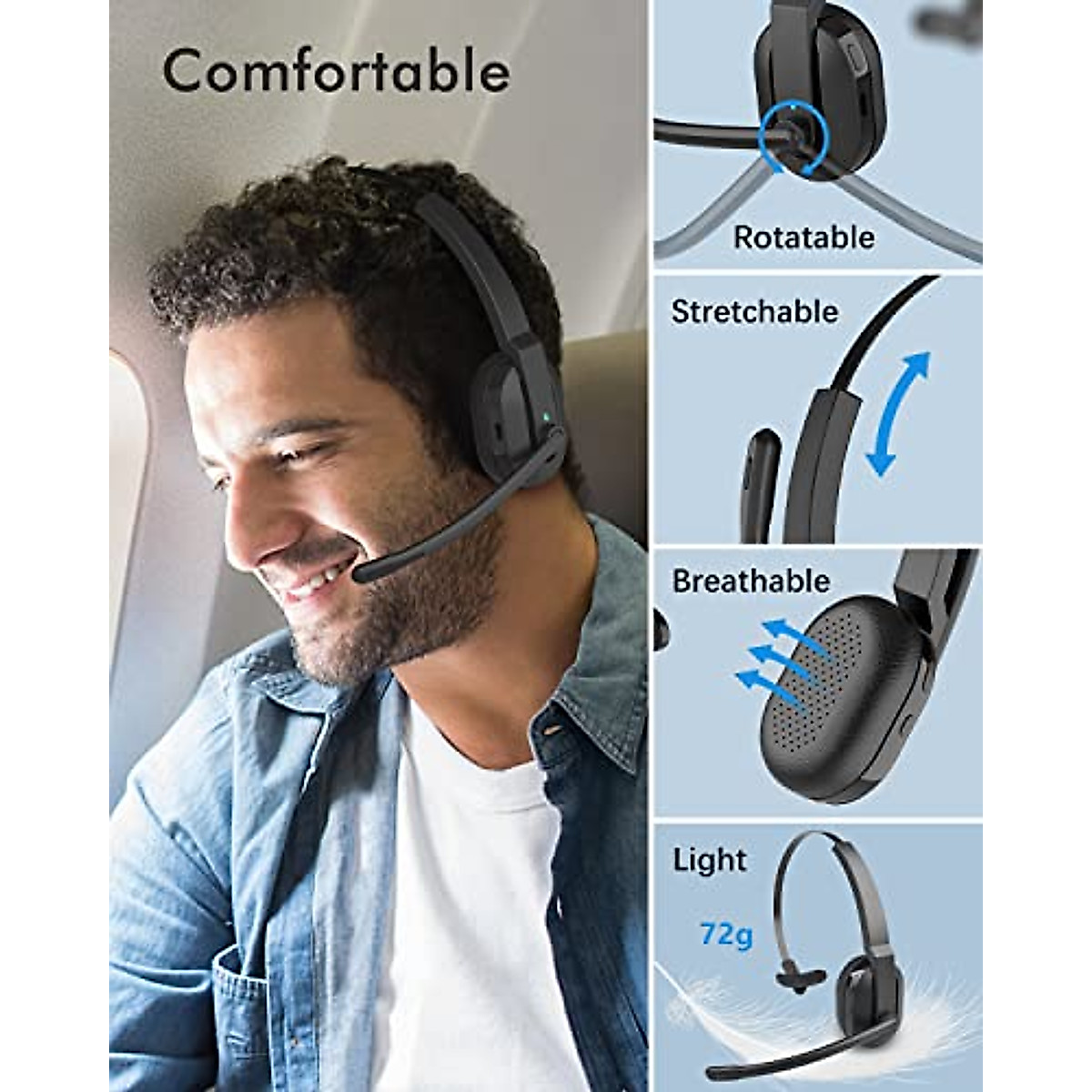 ASIAMENG Bluetooth Headset with Microphone(AI Noise Cancelling) USB Dongle, Trucker Wireless Headset with Mute Key Charging Stand 50H Talk Time Headset for Computer PC Laptop Cell Phones Home Office