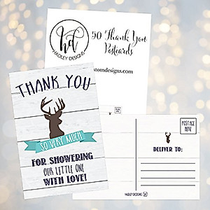 Hadley Designs 50 4x6 Rustic Deer Baby Shower Thank You Postcards Woodland Animals Bulk, Modern Cute Boho Blank Thanks Note Card For Girl or Boy Stationery Appreciation Set