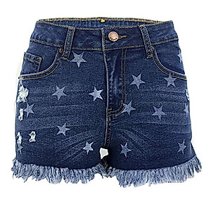 New Slim Tassel Shorts,THENLIAN Women Sexy Star Print High Waist Jeans Button Pocket Pants(S, Dark Blue)
