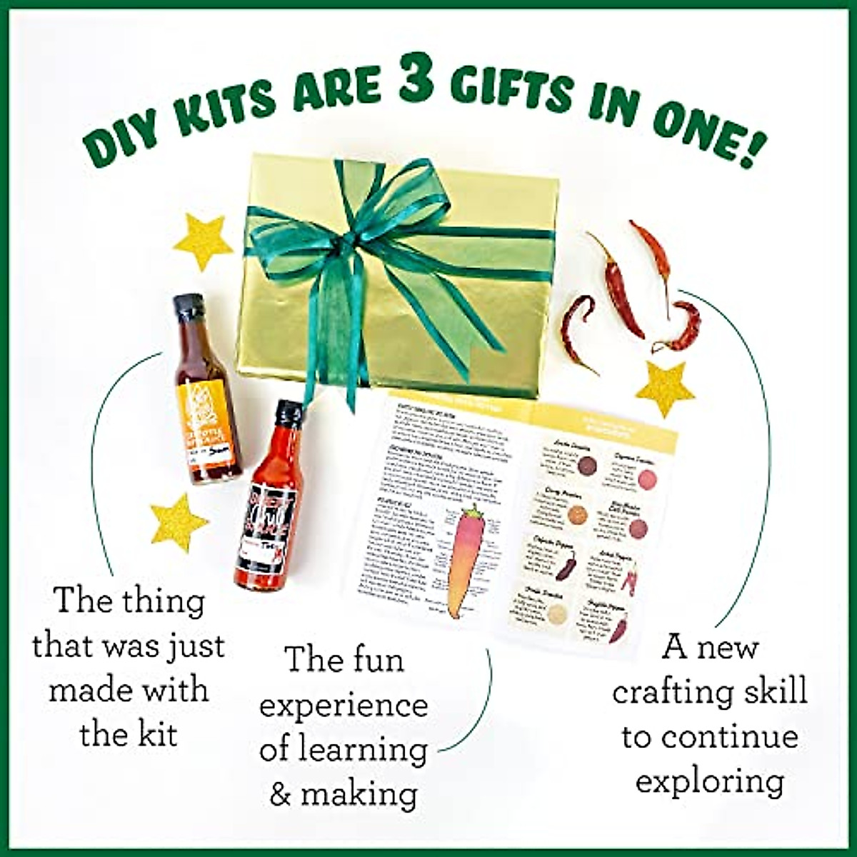 DELUXE DIY HOT SAUCE MAKING KIT Everything Included - Best Gift for Him, Husband, Friend, & Loved One - Make Your Own Gourmet Hot Sauce - Quality Dried Hot & Spicy Peppers, 6 Unique Recipes & stickers