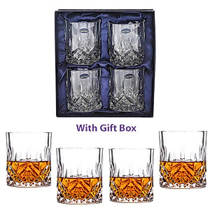 Amlong Crystal Lead-Free Double Old Fashioned Crystal Whiskey Glass - Classic Stylish Design – Perfect for Scotch, Bourbon, Cognac and Cocktail Glasses, 9 oz., Set of 4 With Gift Box