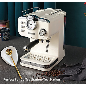 Coffee Spoon Rest and Spoon, Ceramic Coffee Spoon Holder, Small Spoon Rest for Coffee Stirrers, Teaspoon, Bar Spoon, Coffee Bar Accessories, Coffee Station Décor (Gold spoon+Spoon rest)