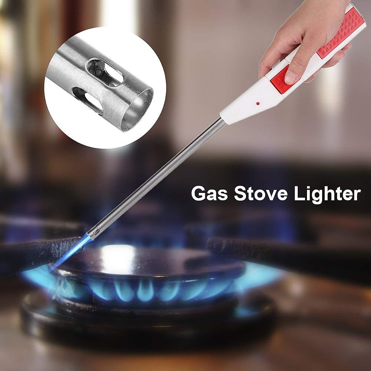 Fdit Electronic Kitchen Gas Stove Lighter Oven BBQ Candle Safety Ignitor Home Kitchen Outdoor Camping Picnic Use(Red)