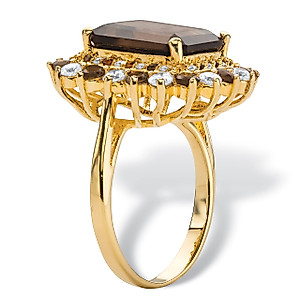 PalmBeach Yellow Gold-Plated Emerald Cut Genuine Smoky Topaz, Mystic Fire Purple or Blue Glass and Cubic Zirconia Ring Size 7