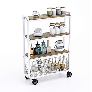 Atlantic Modular Mobile Storage Cart System, with Interchangeable Shelves & Baskets, Powder-Coated All-Steel Frame, 4-Tier, Caster Wheels for Mobility, PN 23350331, in White