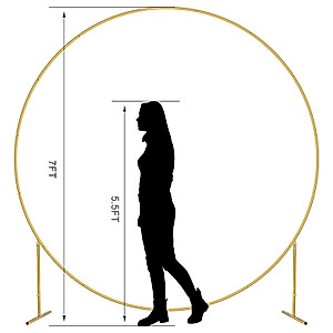 7.3FT Round Backdrop Stand, Metal Circle Balloon Arch Kit, Wedding Ring Arch Stand for Party Backdrop Decoration, Baby Shower, Birthday Anniversary Bridal Decoration, Gold