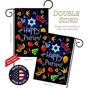 Ornament Collection Happy Purim Garden Flag Celebration House Decoration Banner Small Yard Gift Double-Sided, Made in USA