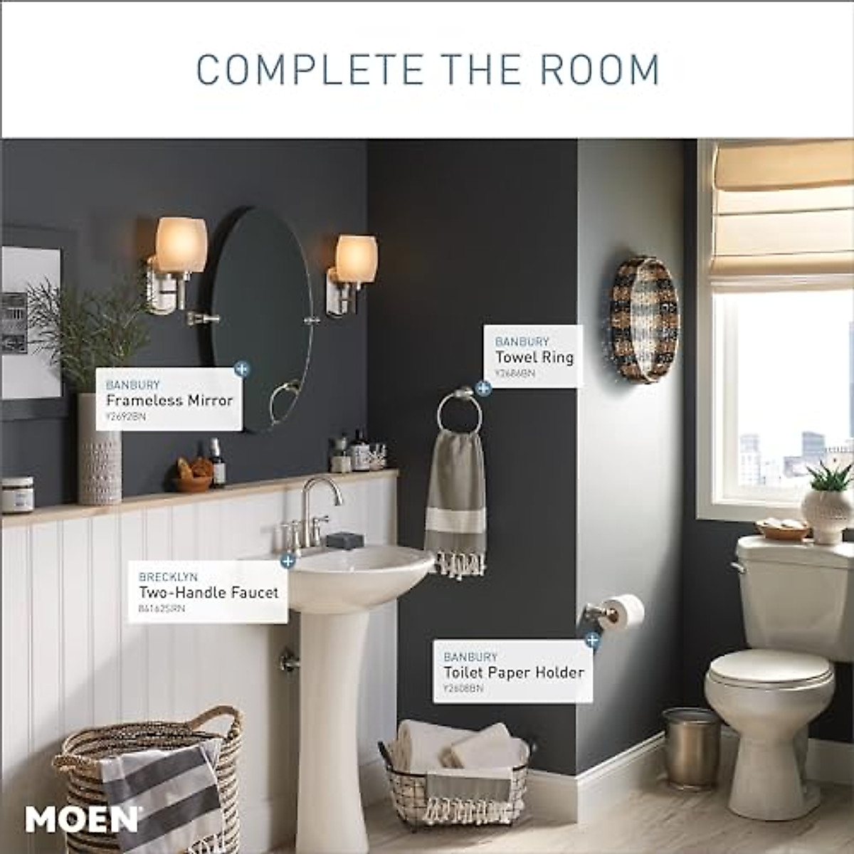 Moen Brecklyn Spot Resist Brushed Nickel Two Handle Centerset Lavatory Faucet, 3-Hole Bathroom Sink Faucet, 84162SRN