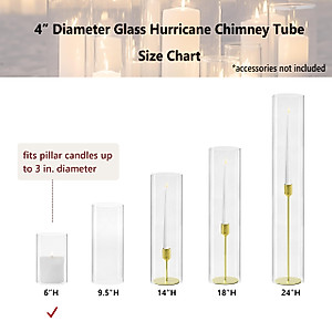 CYS EXCEL D-4" H-6" Glass Open Ended Hurricane Candleholder Bottomless Cylinder Sleeve Clear Chimney Shade Tube Cover, 1 Piece