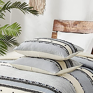 Hyde Lane Boho Blue King Comforter Set ，Modern Farmhouse Tufted Bedding Sets, Cotton Top with Neutral Rustic Style Clipped Jacquard Stripes, 3-Pieces Including Matching Pillow Shams (104x90 Inches)