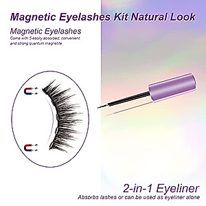 Magnetic Eyelashes Kit, Reusable Magnetic Lashes with Eyeliner, Natural Look & Soft Magnetic False Eyelash Kit with 2 Tubes of Magnetic Eyeliner and Tweezers[10 Pairs]