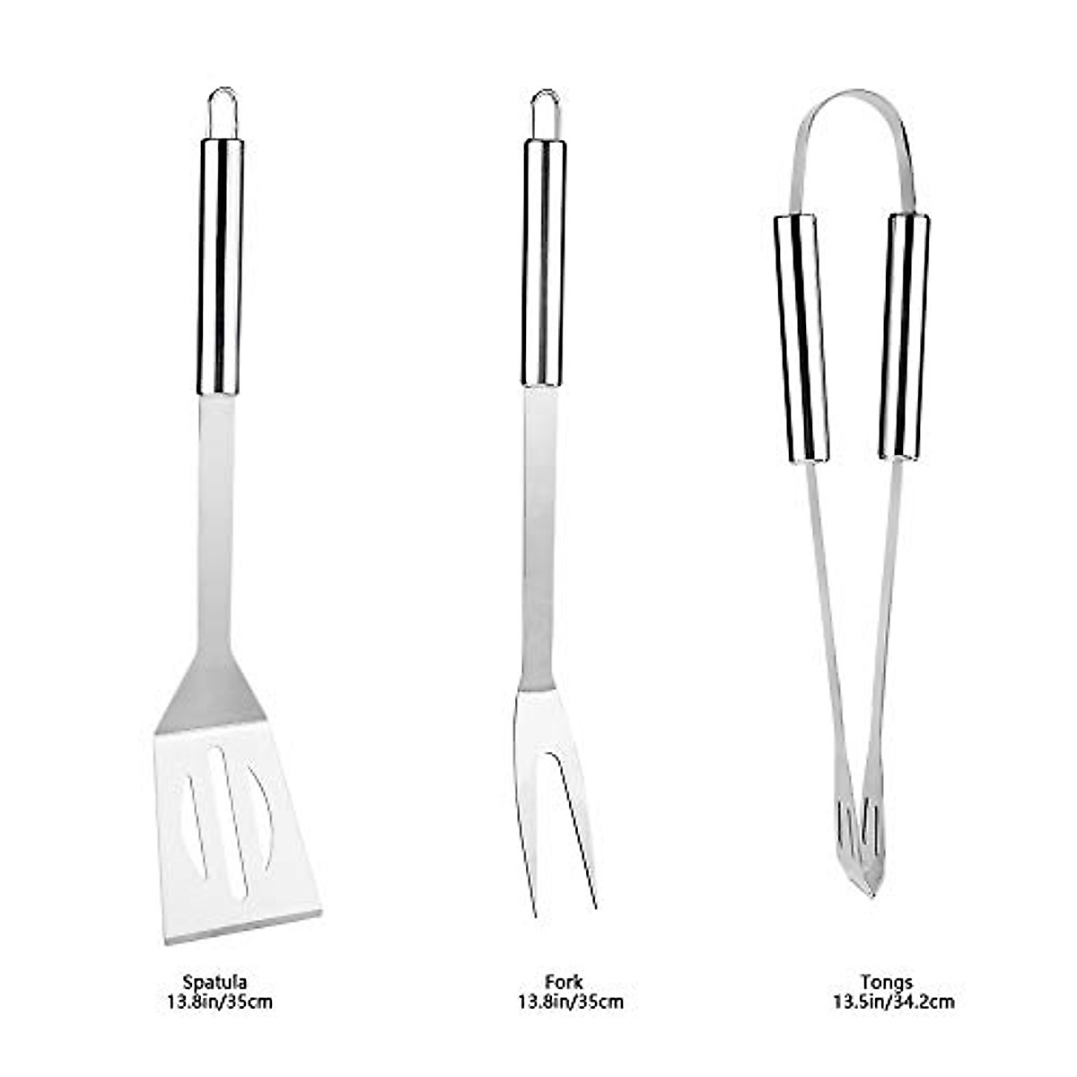 Piduules 3Pcs Basic BBQ Grill Accessories Set, Multifunctional Stainless Steel Barbecue Tools Set in Case for Outdoor Picnic, Camping, Smoking, Grilling