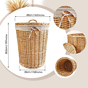 Winsterch Handwoven Laundry Hamper,Wicker Laundry Basket with Lid and Handles,Dirty Clothes Hamper Laundry Basket with Removable Liner Bag,Laundry Basket (Round)