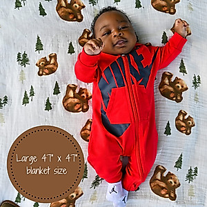 LollyBanks 100% Cotton Muslin Swaddle Forest Baby Blanket Set, Deer, Bear, and Pine Tree Pattern | Boy Receiving Blankets Pack of 3 Breathable Security Swaddles