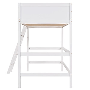 Harper & Bright Designs Twin Size Loft Bed with Inclined Ladder, Solid Wood Loft Bed Twin Frame with Full Length Guardrails for Kids Adults Boys Girls Teens, No Box Spring Needed (White)