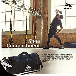 RBX Gym Bags for Men, Small Gym Bag for Women with Shoe Compartment, Duffle Bag for Travel, Sports Bag, Camping, Weekend, Carry On, Overnight Duffel Bag for Women with Shoulder Strap