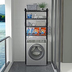 Hodonas Over Toilet Bathroom Organizer, 4-Tier Over The Toilet Storage Shelf Adjustable Bathroom Shelves Over Toilet, Above Toilet Storage Rack Stable Freestanding Bathroom Space Saver, Black