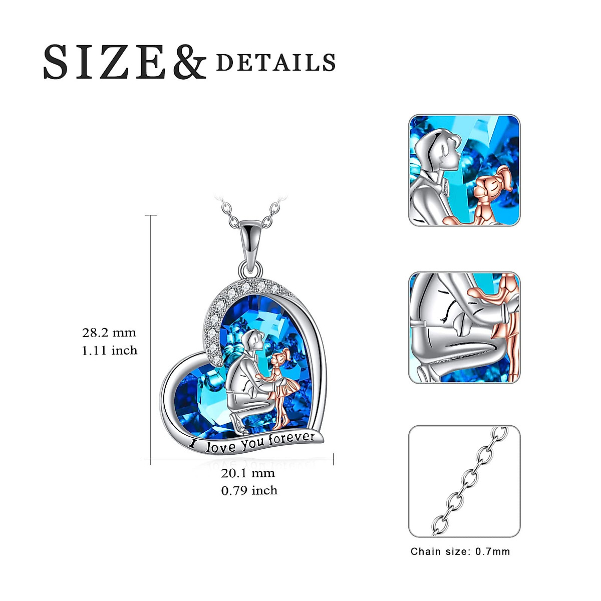 WINNICACA Daughter Necklace from Dad Sterling Silver Faghter Daughter Pendant Necklace with Heart Blue Crystal Birthday Anniversary Christmas Jewelry Gifts for Women Daughter