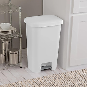 BMHSN11.9 Gallon / 45 Liter StepOn Plastic Trash Can, Plastic Wastebasket Garbage Bin for Kitchen,Home, Bedroom, Bathroom,Office & Slim Space-Saving, White