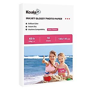 Koala Inkjet Glossy Photo Paper 50 Sheets 10X15cm 48LB Compatible with HP Envy Officejet Pro Photosmart Printers