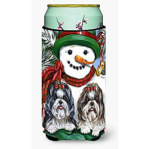 Caroline's Treasures PPP3191TBC Shih Tzu Christmas Snowman Tall Boy Hugger Can Cooler Sleeve Hugger Machine Washable Drink Sleeve Hugger Collapsible Insulator Beverage Insulated Holder