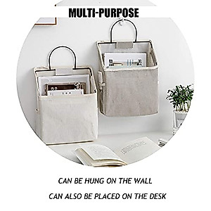 Qingsm 2 Pcs Wall-Hanging Storage Bags,Desktop Organizer Basket Cotton Linen Hanging Storage Basket for Kitchen,Bderoom,Living Room-Triangle