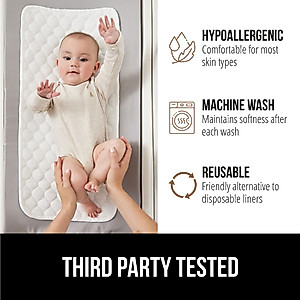 Gorilla Grip 3 Pack Soft 100% Waterproof Hypoallergenic Absorbent Baby Changing Liners, Stay in Place Pad, Slip Resistant, Quilted Machine Washable Reusable Liner Pads, Diaper Table Mat Cover, Gray
