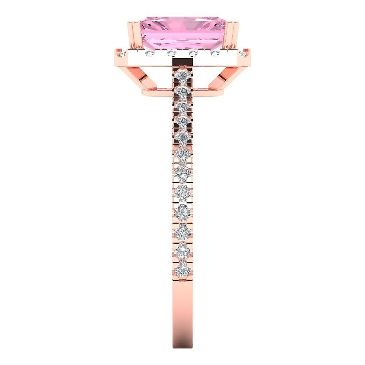 Clara Pucci 1.98 ct Emerald Cut Solitaire Halo Genuine Pink Simulated Diamond Engagement Promise Anniversary Bridal Ring 18K Rose Gold 7