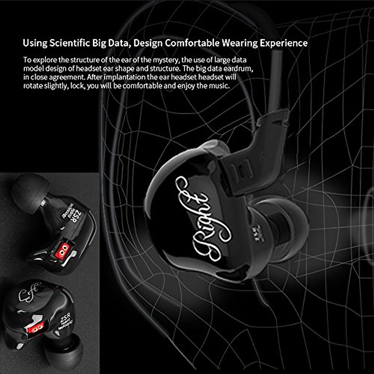 KZ ZSR in-Ear Headphones 1 DD & 2 BA Earphone HiFi Stereo Deep Bass Earbuds with Detachable Cable Noise Isolating Headset with Hybrid Driver for Running, Jogging, Walking (Black Without Mic)