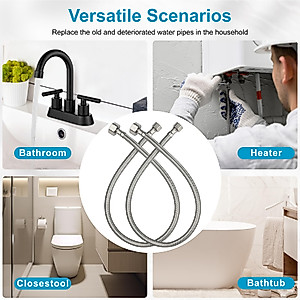 Midanya Faucet Supply Lines,32" Stainless Steel Braided Water Supply Line, 1/2" FIP x 3/8" COMP Faucet Hose, Faucet Hose Connector x 2 Pcs (1 Pair)