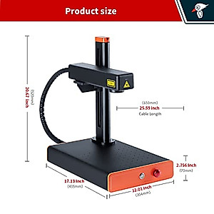 EM-Smart Basic 2R 25W Fiber Laser Engraver with Rotary Axis Laser Marking, Portable Engraving Machine Marker Etching Machine EZCAD2.0 4.33x4.33 inches Lens for All Metal