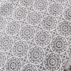 D&H 9 Piece Light Grey Medallion Comforter King Set, Beautiful All Over Bohemian Boho Chic Bedding, Multi Floral Paisley Mandala Motif Themed, Damask Flower Pattern Design, Taupe Tan Dark Gray