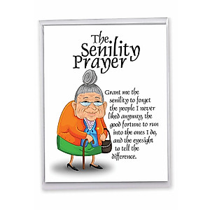 NobleWorks - 1 Humorous Birthday XL Greeting Card w/Envelope 8.5 x 11 Inch - Funny Sympathy Old Lady With A Birthday Prayer Guide for the Senile - Happy Bday Card - Senility Prayer J9046BDG