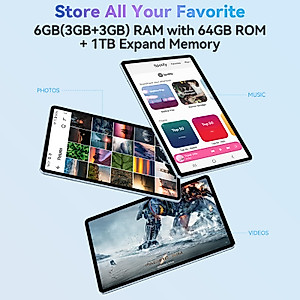 Blackview Android 13 Tablet - 10.1 Inch Screen Tablet, 6GB RAM 64GB ROM 1TB Expand, Dual Camera 5MP, WiFi 6, 6580mAh Android Tablet, Google Play Parent Control Kids Tablet, Blue