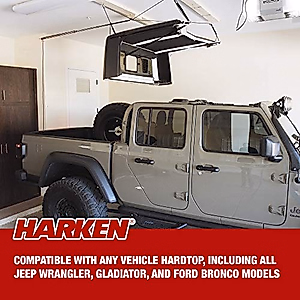 HARKEN - Hardtop Overhead Garage Storage Hoist for Jeep Wrangler and Ford Bronco, Safe Anti-Drop System, Easy One-Person Operation, Smart Garage Organization, (Freedom Panel Storage Capacity)
