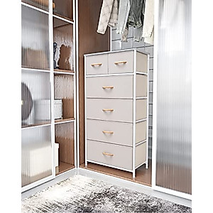 VredHom Tall Dresser Organizer, 6 Drawers Dresser Fabric Storage Closets Storage Units Organizer Tower Steel Frame Wooden Top for Bedroom, Hallway,Nursery, Entryway(Beige)