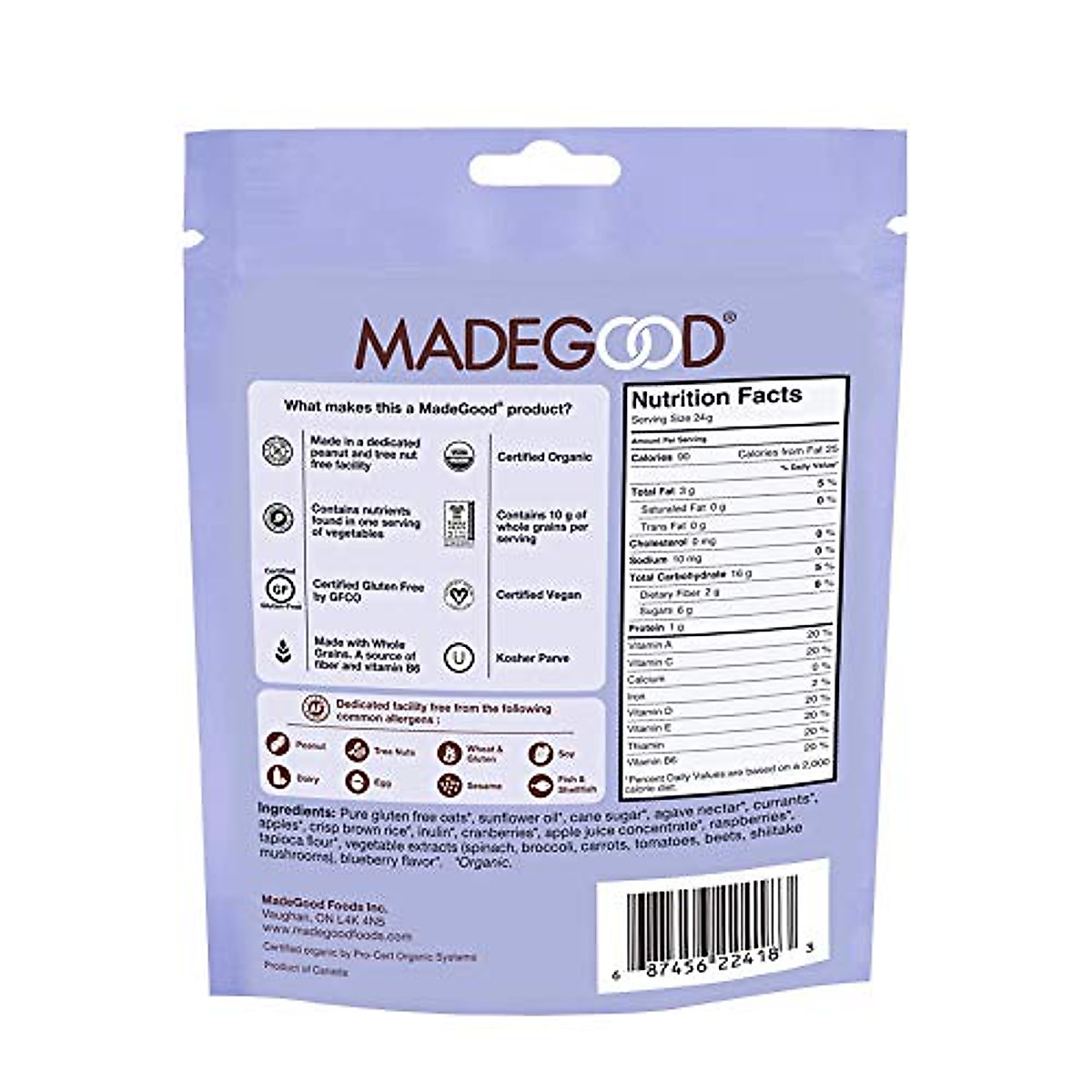 MadeGood Mixed Berry Granola Minis, USDA Certified Organic, Gluten Free & Non-GMO, 3.5 Oz (Pack of 6)